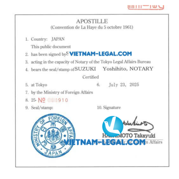 Kết quả chứng nhận Apostille, chứng nhận lãnh sự, hợp pháp hóa lãnh sự ...